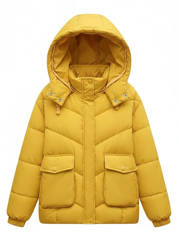 Womens Hooded yellow Puffer Jacket